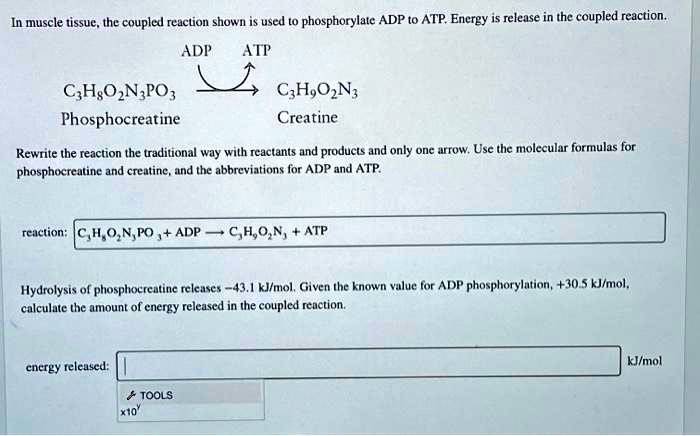 SOLVED: In muscle tissue, the coupled reaclion shown is used to ...