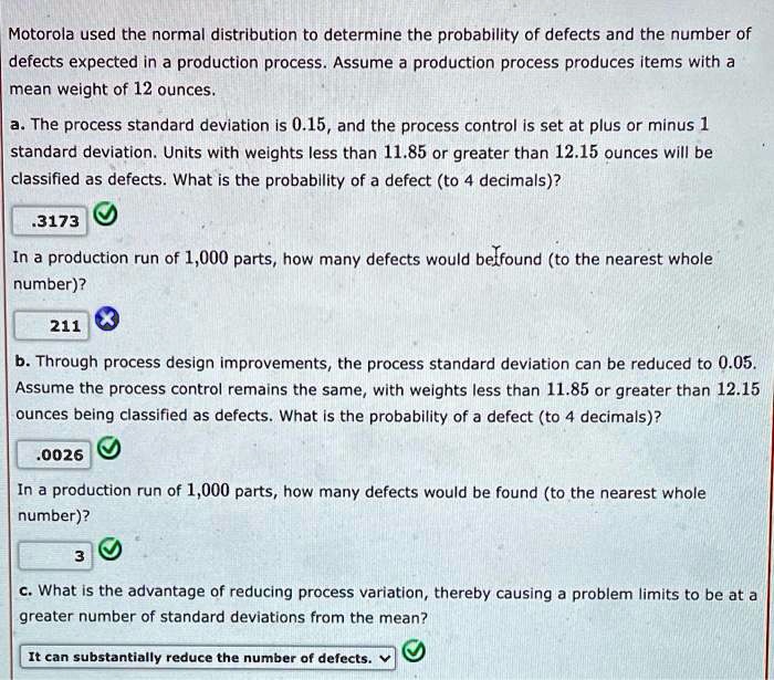 SOLVED: Motorola used the normal distribution to determine the probability of defects and the ...