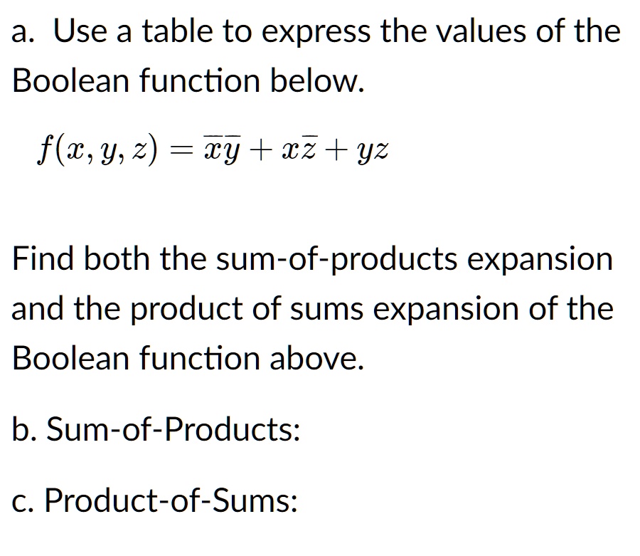 Solved Use A Table To Express The Values Of The Boolean Function Below
