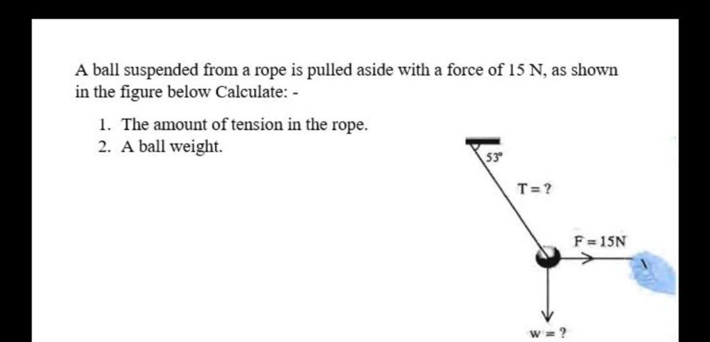 SOLVED: A ball suspended from a rope is pulled aside with a force f [5 ...