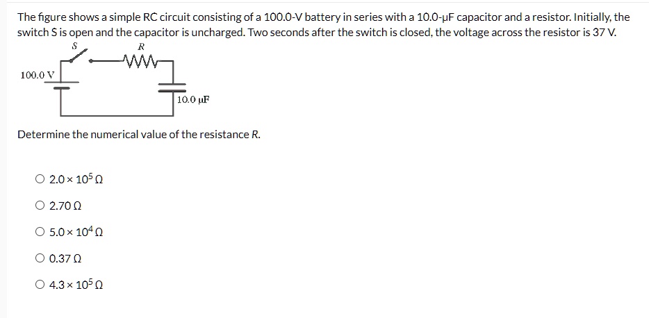 The figure shows a simple RC circuit consisting of a 100.0-V battery in series with a 10.0-µF ...