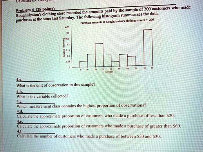 SOLVED: Calculate Problem A(Z8pointe) paid by the sample of 200 customers who made purchases at ...