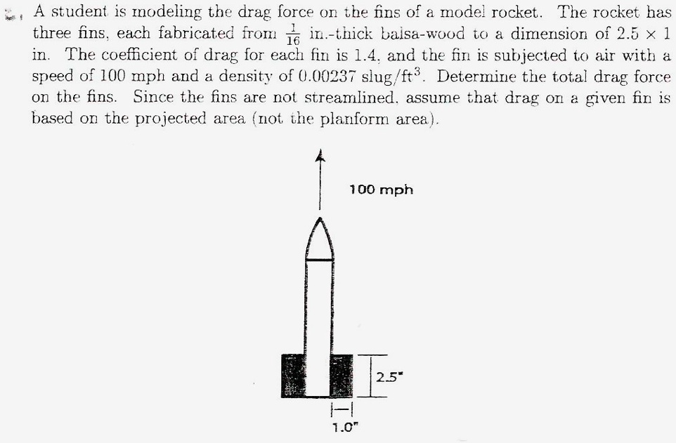 A student is modeling the drag force on the fins of a model rocket. The ...