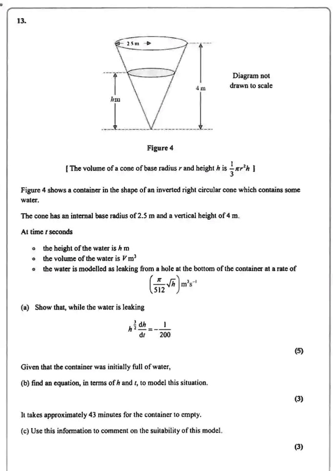 SOLVED: Diagram not drawn to scale Figure The volume of a cone of base radius and height h is Ï ...