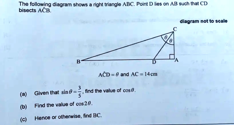 SOLVED: The following diagram shows a right triangle ABC. Point D lies on AB such that CD ...