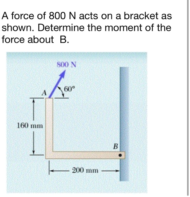 force of 800 N acts on a bracket as shown: Determine the moment of the ...