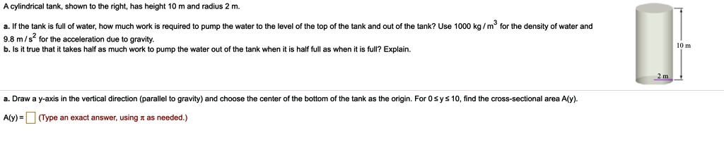 cylindrical tank shown right has height m and radius if the tank e full ...