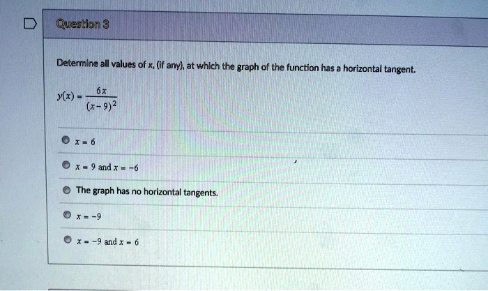 SOLVED: Question 3 Determine all values of x (if any at which the graph ... SOLVED: Question 3 Determine all values of x (if any at which the graph ...