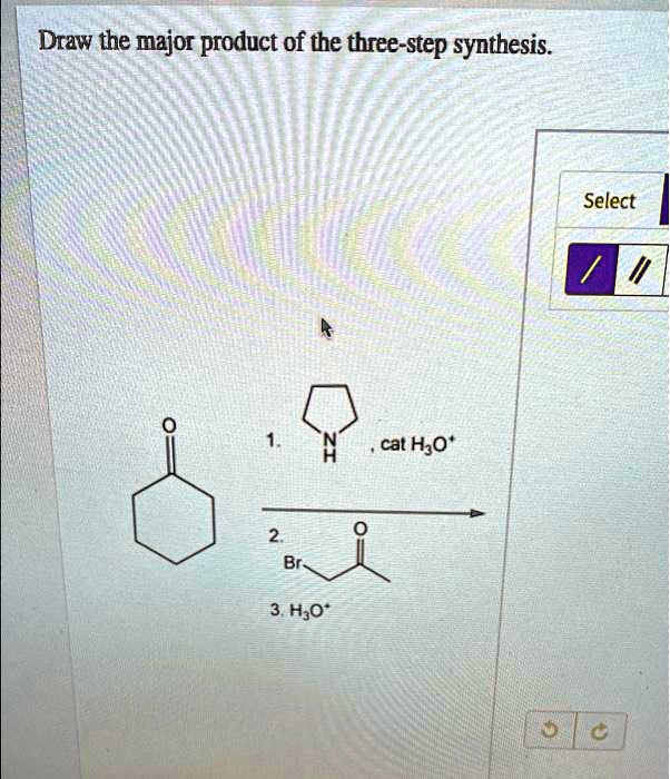 Draw the major product of the three-step synthesis. O 1. HN cat H3O^+ O ...