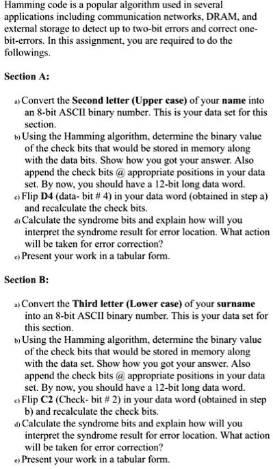 Solved Assume The Letters Are A R Hamming Code Is A Popular Algorithm Used In Several