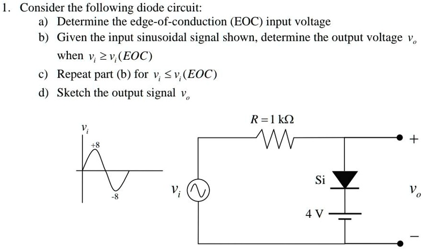 SOLVED: Consider the following diode circuit: a) Determine the edge-of-conduction (EOC) input ...