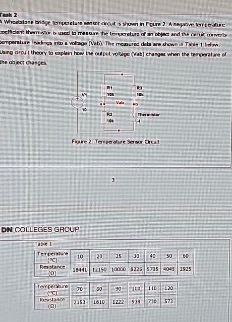 [GET ANSWER] Task 2 A Wheatstone bridge temperature sensor circuit is ...