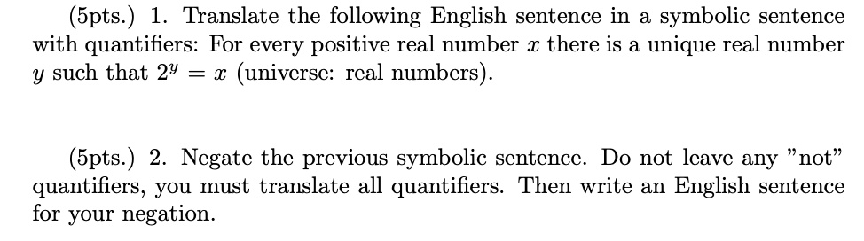 spts 1 translate the following english sentence in symbolic sentence ...