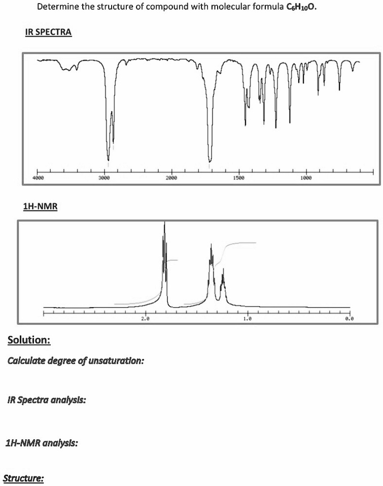 Determine the structure of compound with molecular formula C6H10O. IR SPECTRA 4000 3000 2000 ...