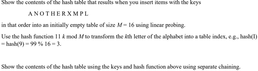show the contents of the hash table that results when you insert items ...