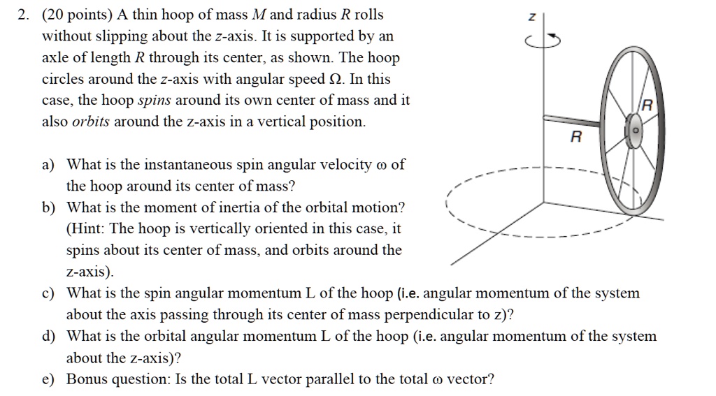 SOLVED: (20 points) A thin hoop of mass M and radius R rolls without ...