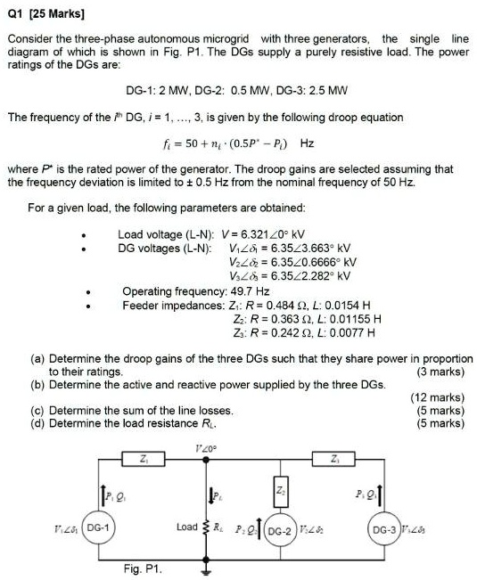 SOLVED: Q1 [25 Marks] Consider the three-phase autonomous microgrid ...