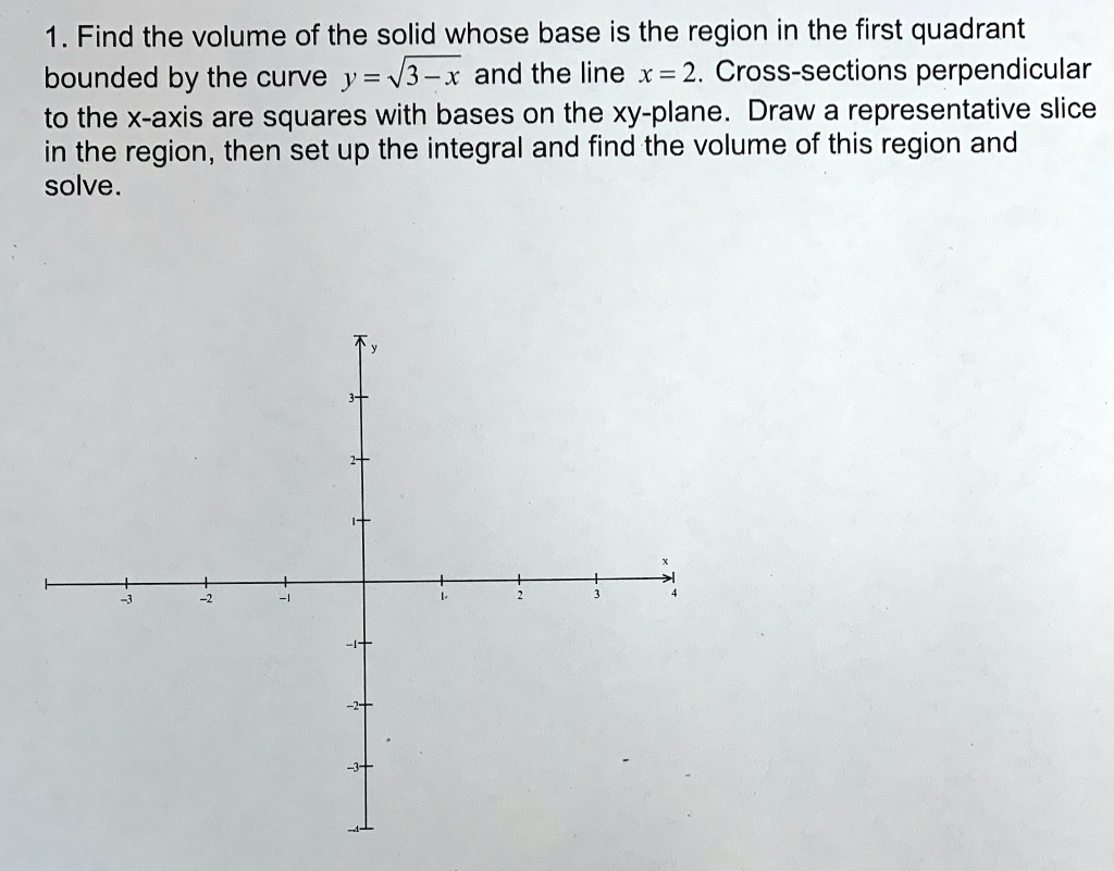 SOLVED: Find the volume of the solid whose base is the region in the first quadrant bounded by ...