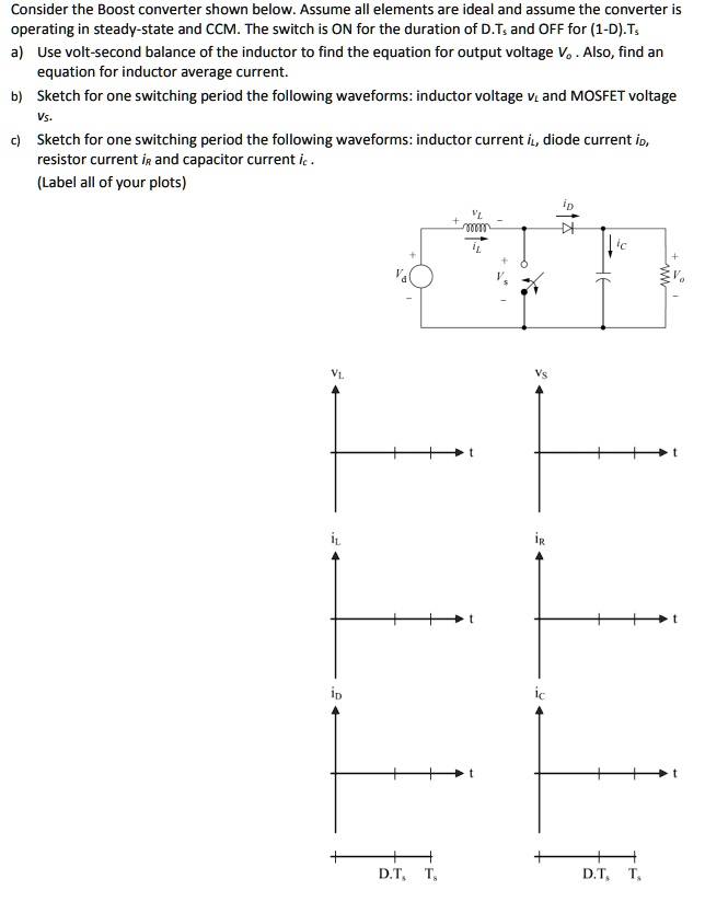 SOLVED: Consider the Boost converter shown below. Assume all elements are ideal and assume the ...