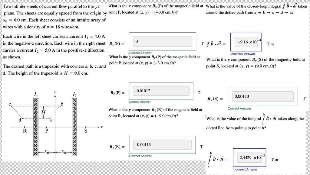 two infinite sheets of current flow parallel to the yz plane the sheets ...
