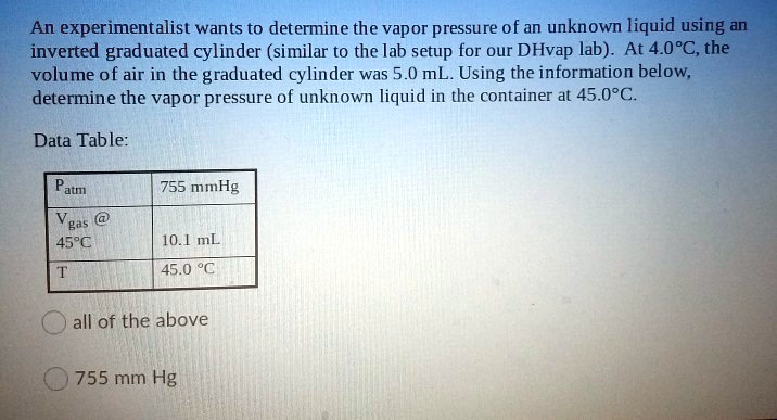 SOLVED: An experimentalist wants to determine the vapor pressure of an ...