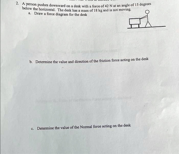 SOLVED: A person pushes downward on desk with force of 42 Nat an angle ...