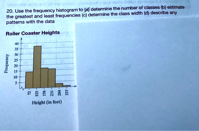 SOLVED: 20. Use the frequency histogram to (aj determine the number of classes () estimate the ...