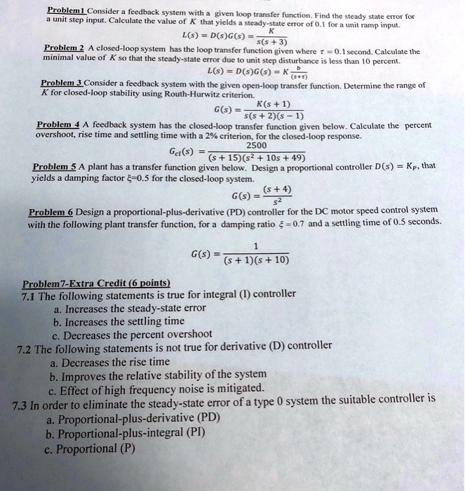 problem1 consider a feedback system with a given loop transfer function find the steady state ...