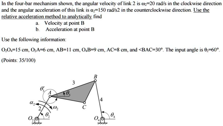 In the four-bar mechanism shown, the angular velocity of link 2 is ω2=20 rad/s in the clockwise ...