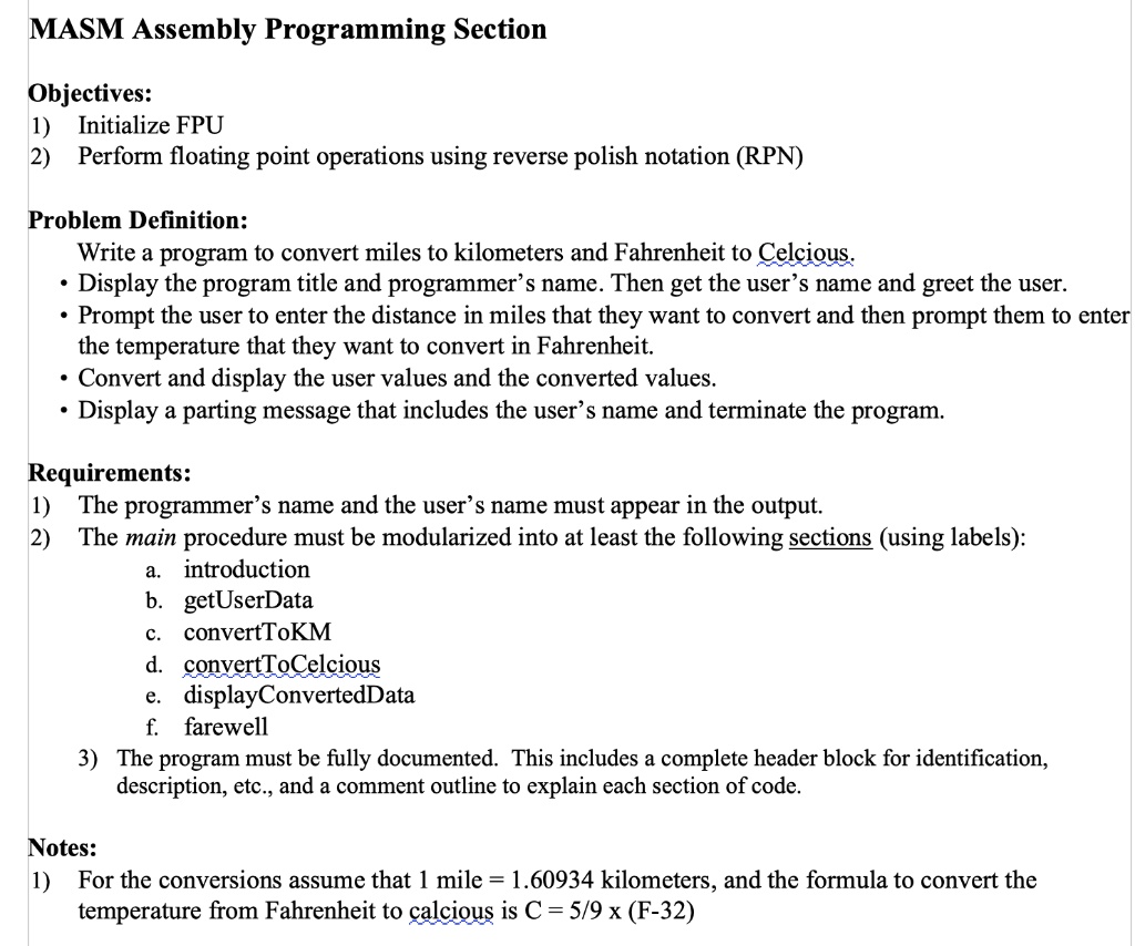 Solved Texts Masm Assembly Programming Section Objectives 1 Initialize Fpu 2 Perform 3148