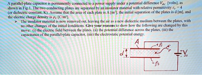 SOLVED: A parallel-plate capacitor is permanently connected to a power ...