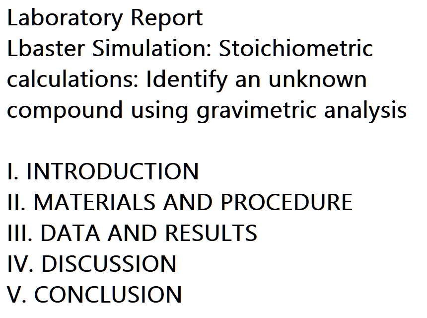 SOLVED: Laboratory Report baster Simulation: Stoichiometric ...