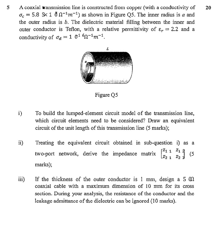 SOLVED: A coaxial transmission line is constructed from copper (with ...