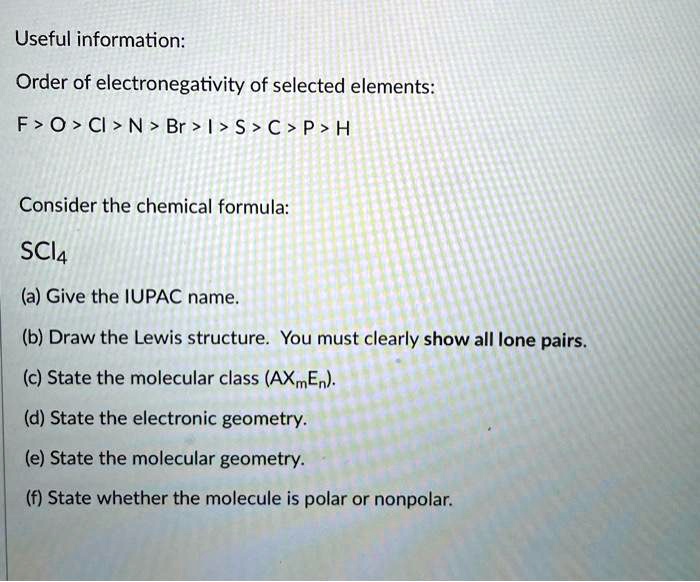 useful information order of electronegativity of selected elements f0 cl n br s cp h consider ...