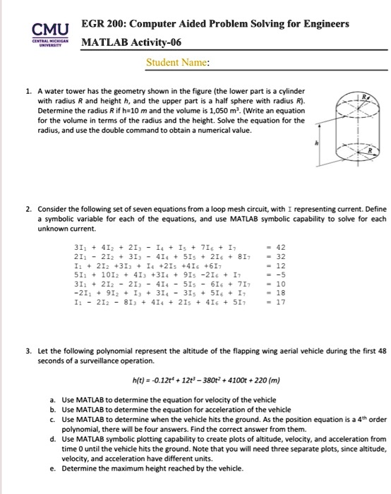 matlab coding egr 200computer aided problem solving for engineers cmu ...