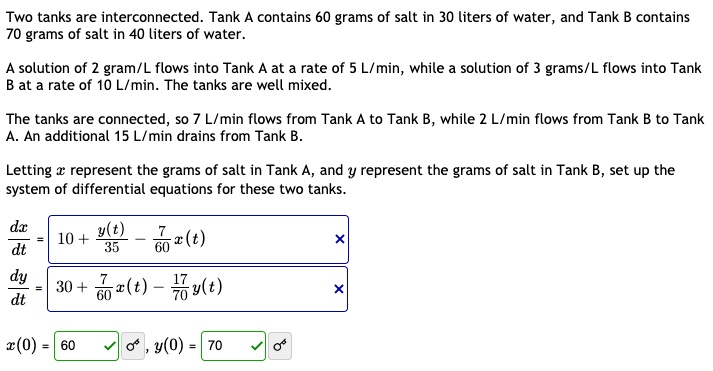 SOLVED: Two tanks are interconnected. Tank A contains 60 grams of salt ...