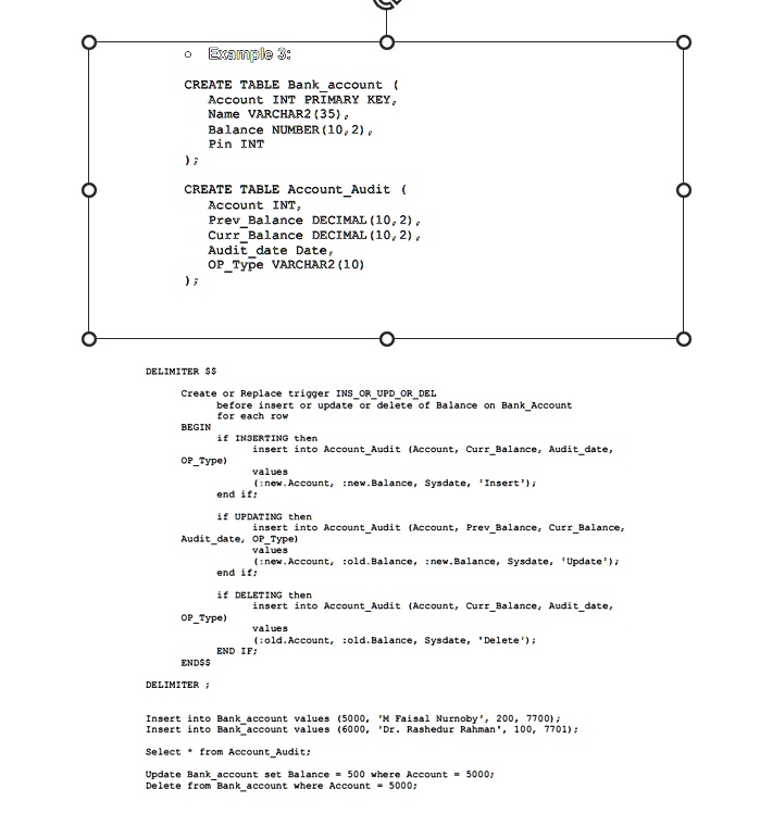 execute the examples given in photo and write an explanation of the ...