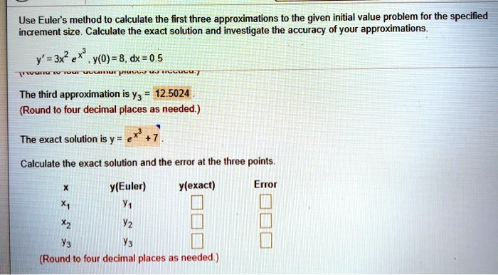 SOLVED: Use Eulers method to calculale the first three approximations to the given initial value ...