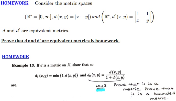 homework consider the metric spaces r joody ir yl and rd t9 1 4 d ad d are equivalent metrics ...