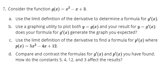 consider the function gr 2 13 use the limit definition of the derivative to determine formula ...