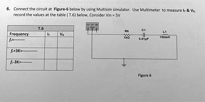 SOLVED: 6. Connect the circuit in Figure 6 below using the Multisim simulator. Use a Multimeter ...