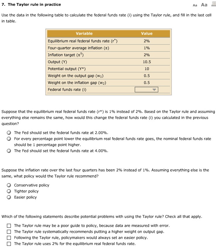 SOLVED: 7. The Taylor rule in practice Use the data in the following ...