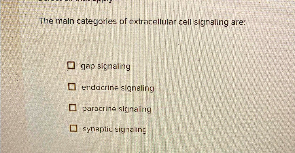 The main categories of extracellular cell signaling are: gap signaling ...
