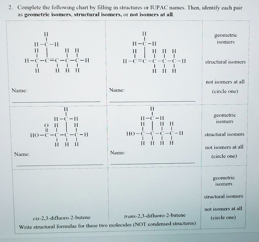 SOLVED:Complete the following chart by filling in structures or [UPAC ...