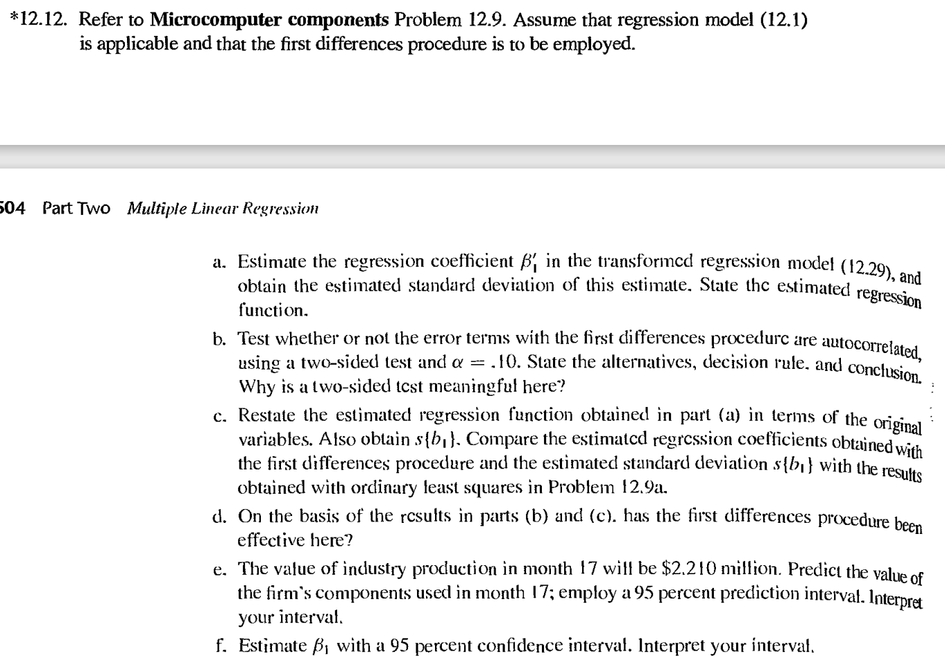 SOLVED: *12.12. Refer to Microcomputer components Problem 12.9. Assume that regression model (12 ...