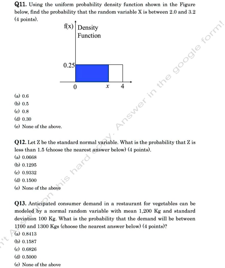 SOLVED: Q11. Using the uniform probability density function shown in ...