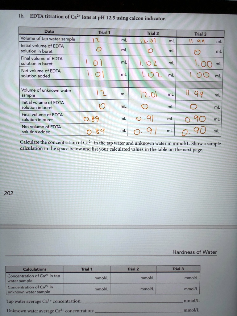 SOLVED:Ib. EDTA titration of Ca?+ ions at pH 12.5 using - calcon ...