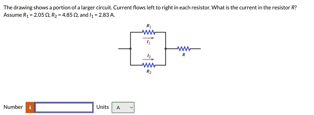 SOLVED: The drawing shows a portion of a larger circuit.Current flows ...