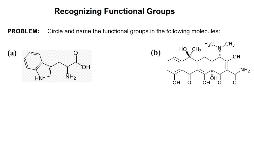 SOLVED: Recognizing Functional Groups PROBLEM: Circle and name the functional groups in the ...