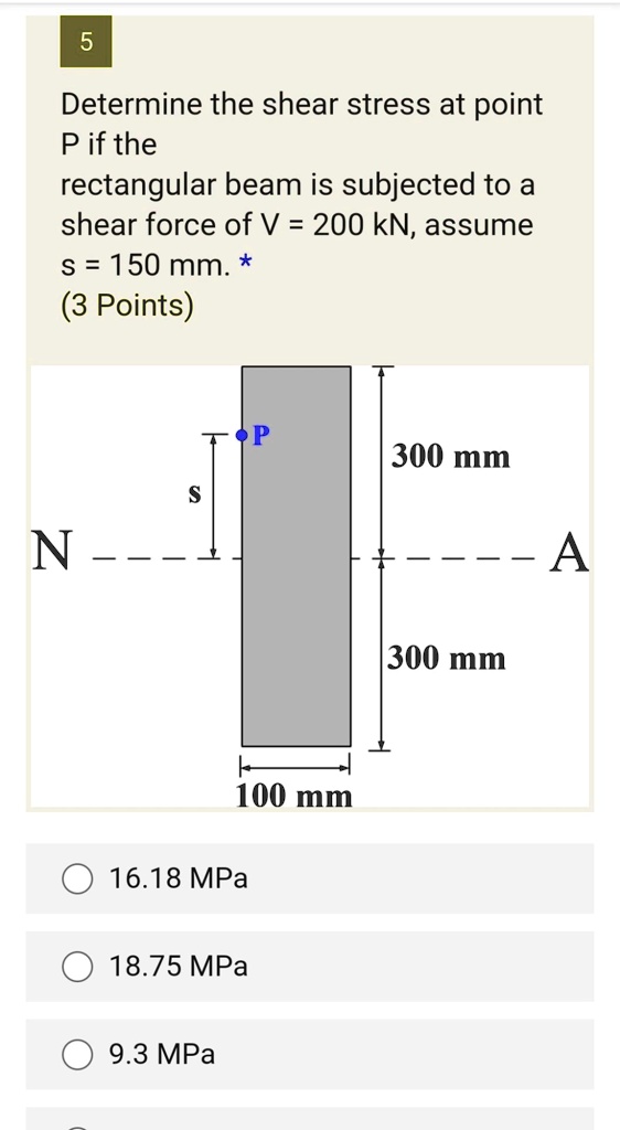 5 Determine the shear stress at point P if the rectangular beam is ...